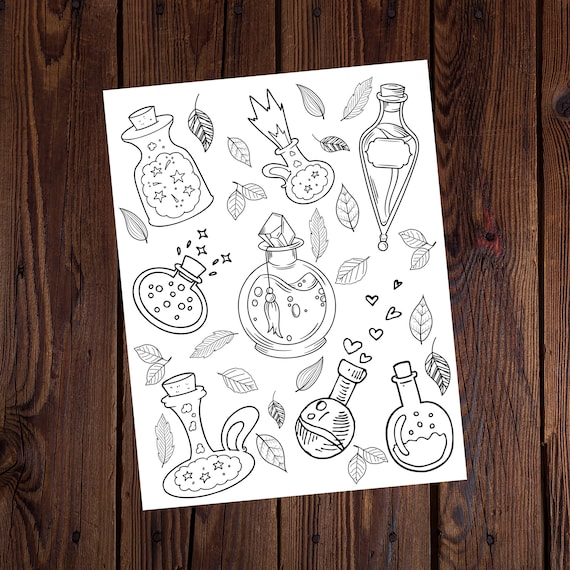 Potions and Herbs Coloring Page All Ages Coloring Adult | Etsy