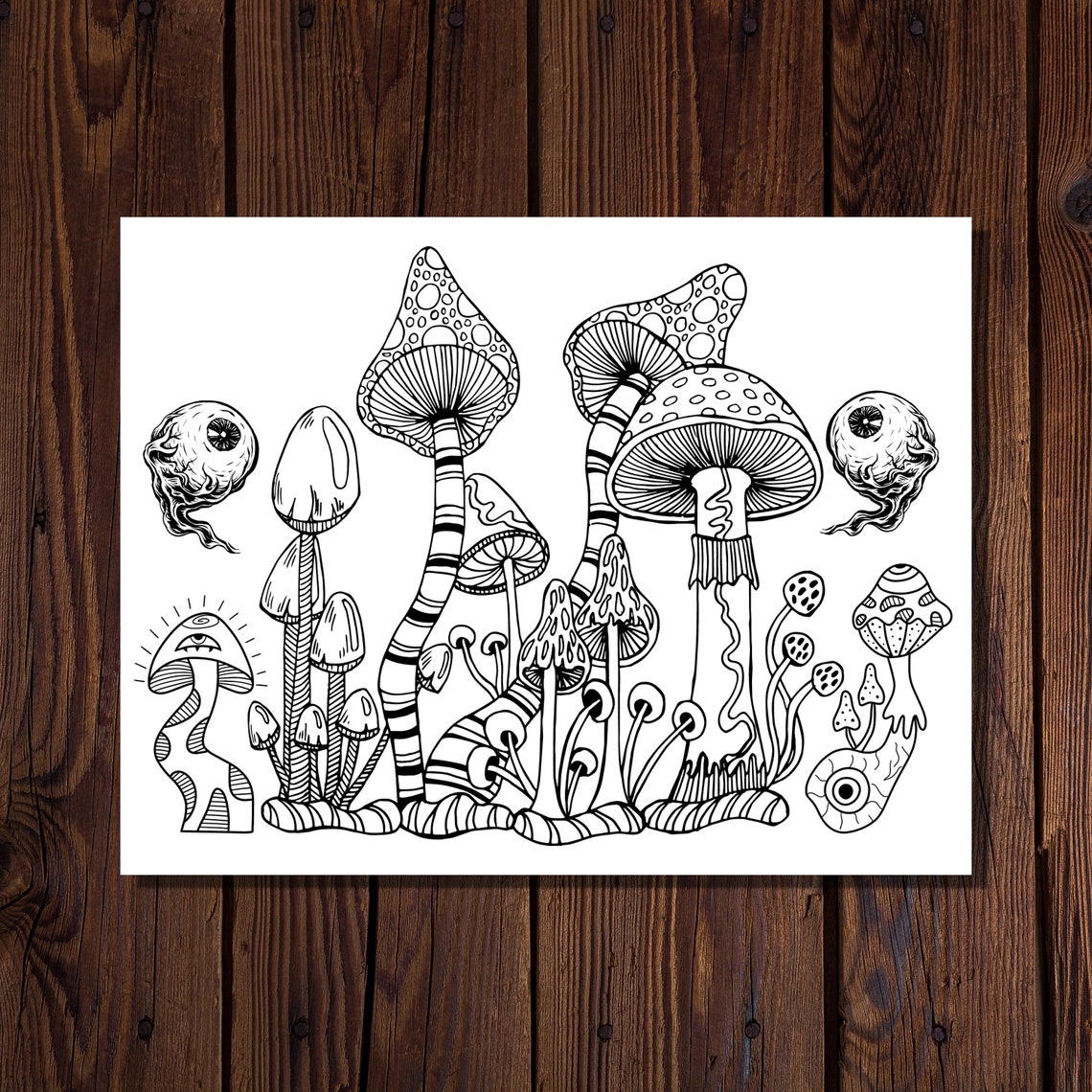 6 Pack Mushroom Coloring Pages-magic Mushroom Coloring - Etsy