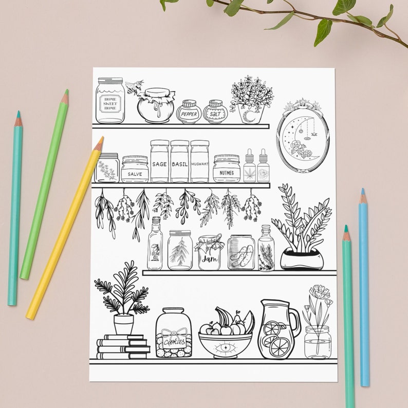 A Very Witchy Kitchen Coloring Page-herbs Coloring-spice - Etsy