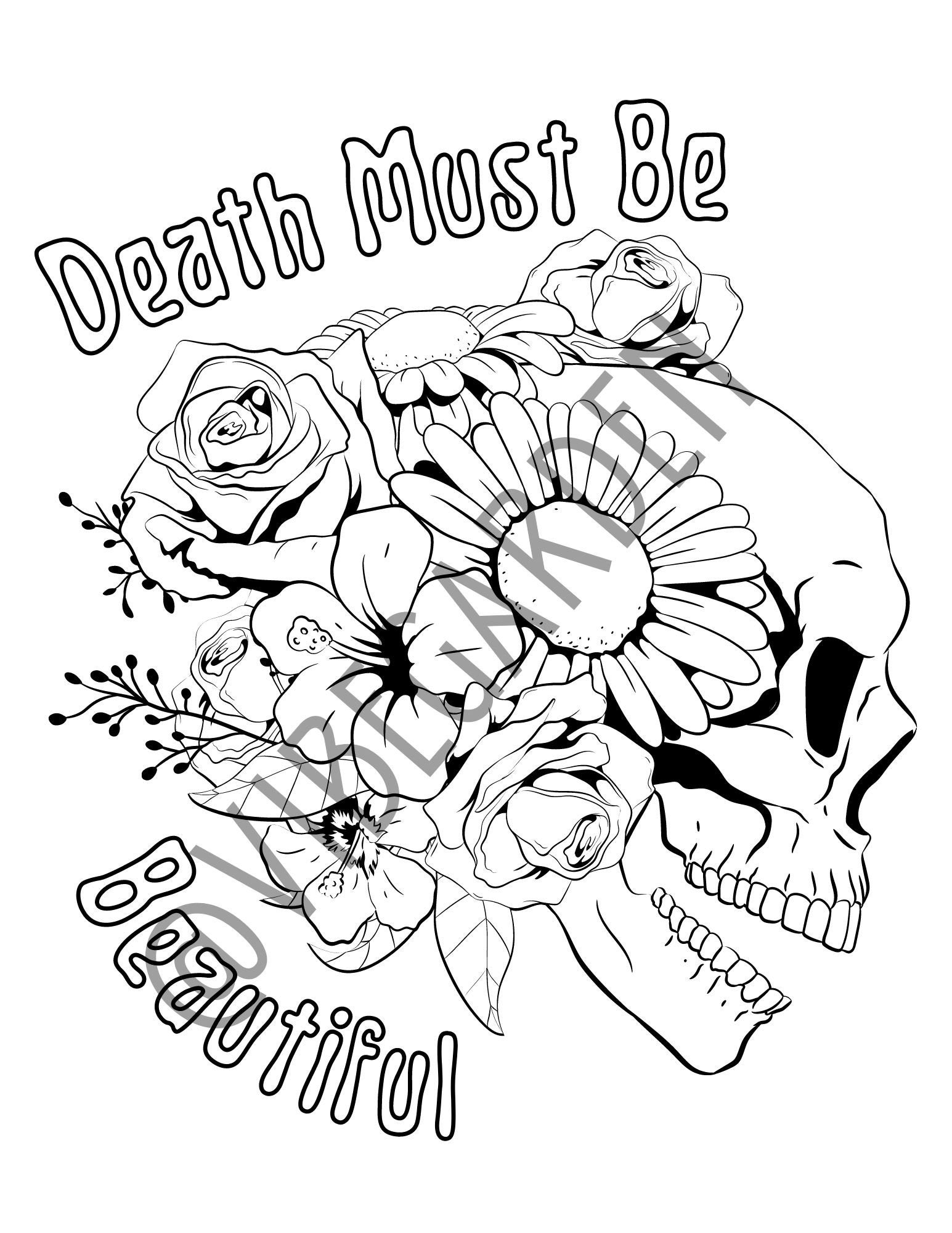 Death Must Be Beautiful Coloring Page-goth Style Coloring Page-witchy ...