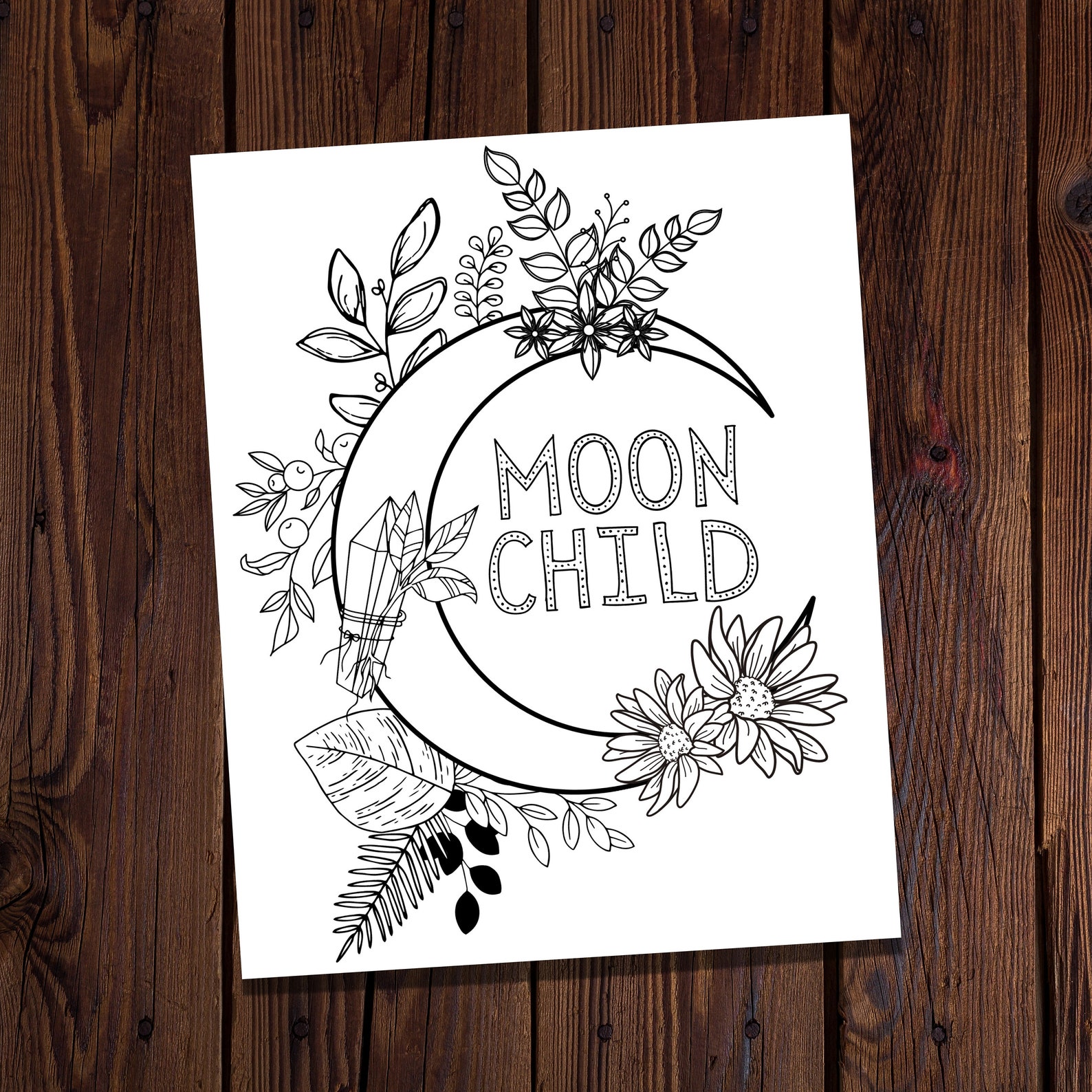 Moon Child Coloring Page Magical Coloring Page Witchy Coloring Page ...