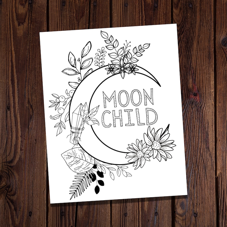 Moon Child Coloring Page Magical Coloring Page Witchy - Etsy