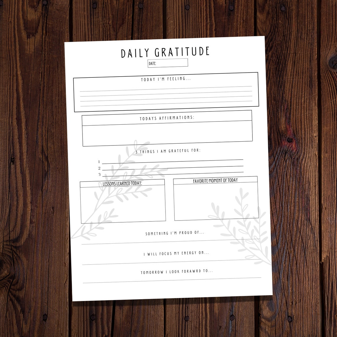 Daily Gratitude Journal Page-daily Reflection Page-gratitude ...