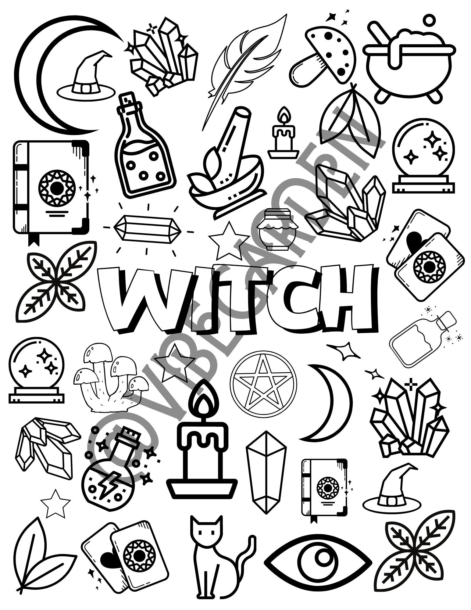 The Word Witch Coloring Page- Spiritual - Digital - All Ages Coloring ...