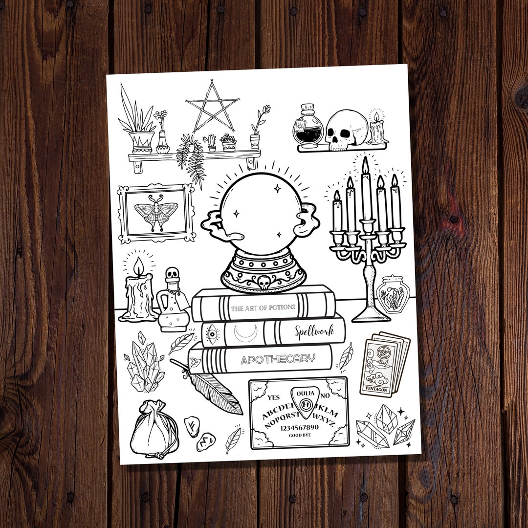 The Art of Potions Coloring Page-crystal Ball-ouija Board Coloring ...