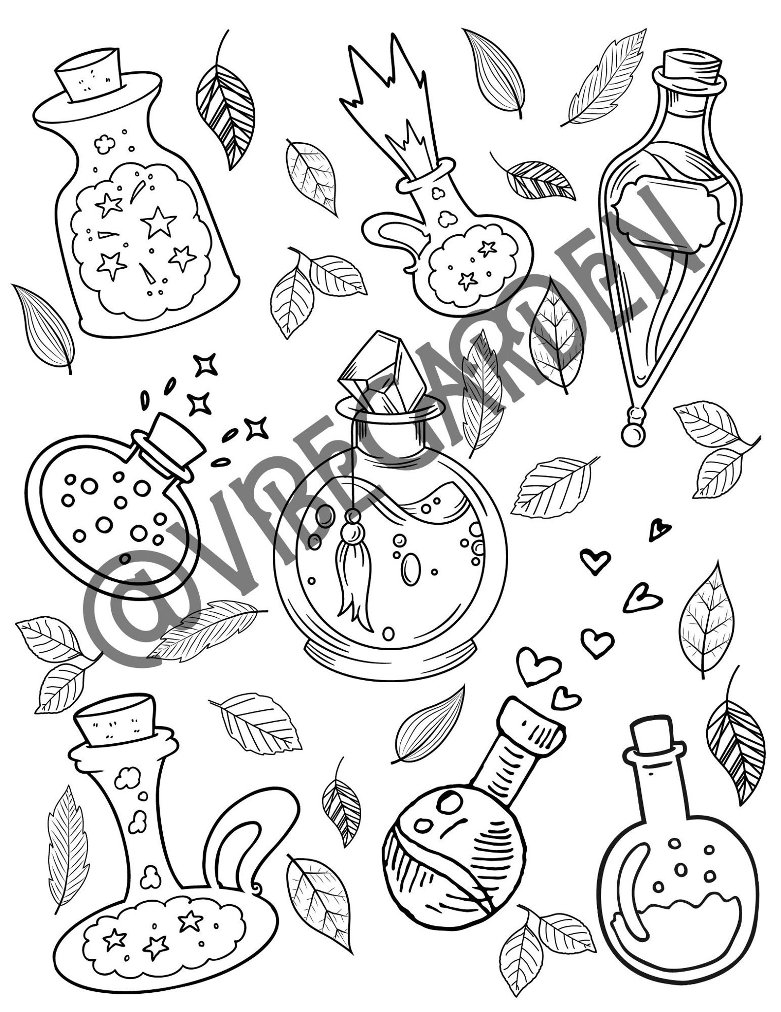 Potions and Herbs Coloring Page- All Ages Coloring- Adult Coloring ...