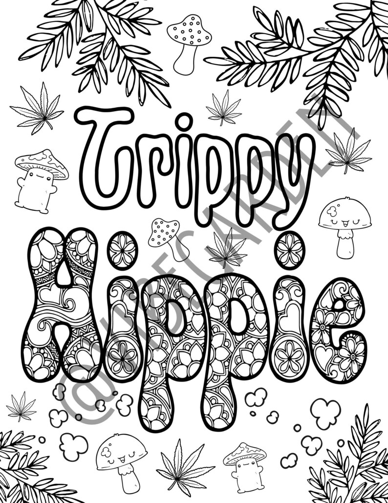 Trippy Hippie Coloring Page Marijuana Coloring Page Witchy - Etsy