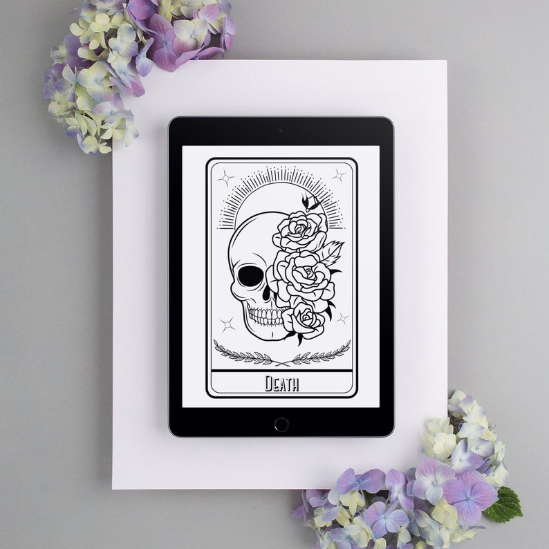 Death Tarot Card Coloring Page-skull and Roses Coloring - Etsy