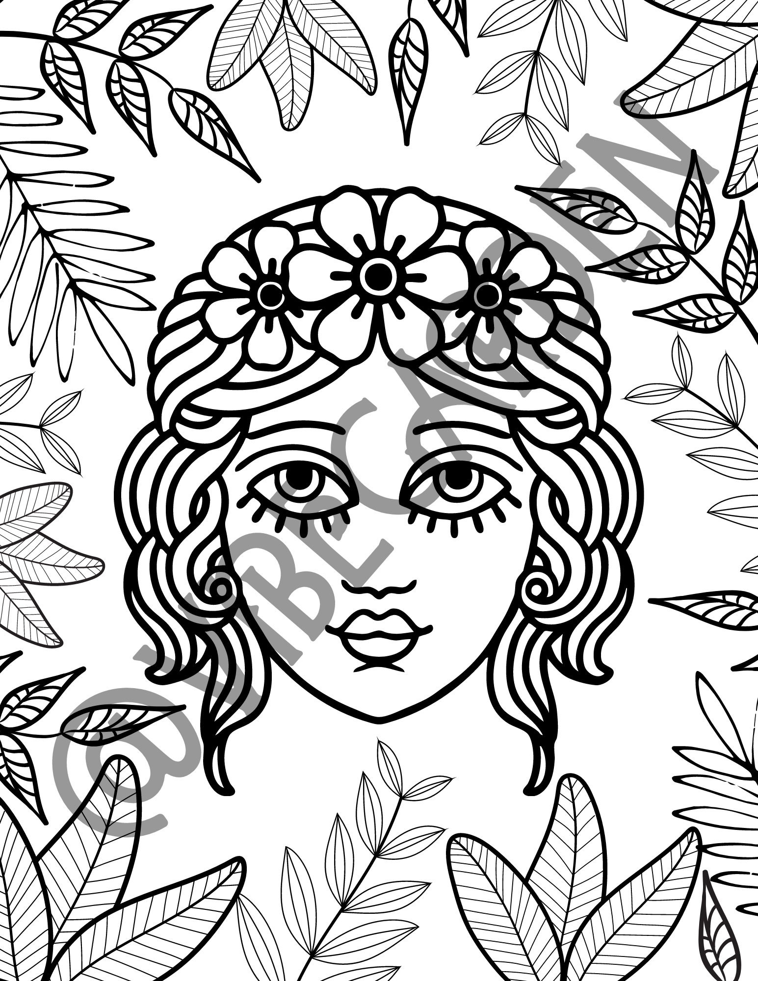 Goddess in the Leaves- - Spiritual - Digital - All Ages Coloring Pages ...