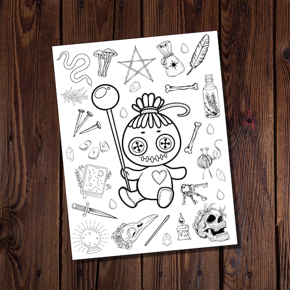 Voodoo Magic Coloring Page-goth Style Coloring Page-witchy - Etsy