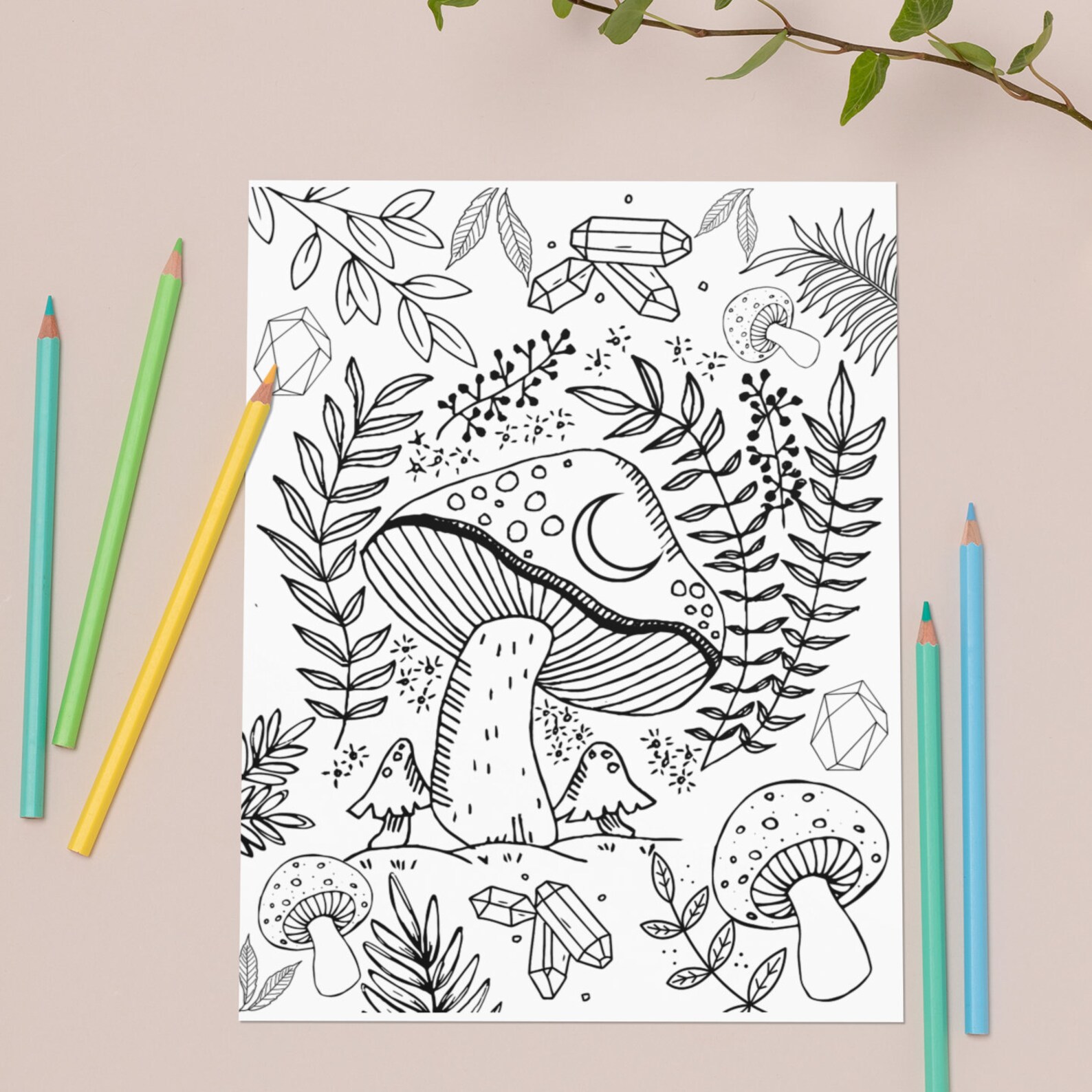 Magic Mushroom Printable Coloring Page Magical Coloring Page | Etsy