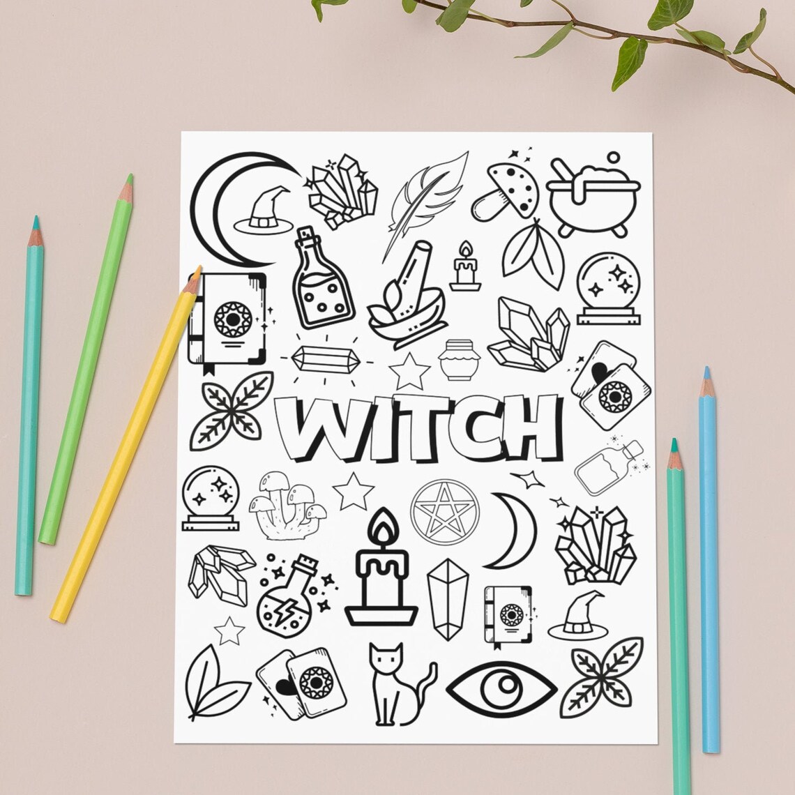 The Word Witch Coloring Page- Spiritual - Digital - All Ages Coloring ...