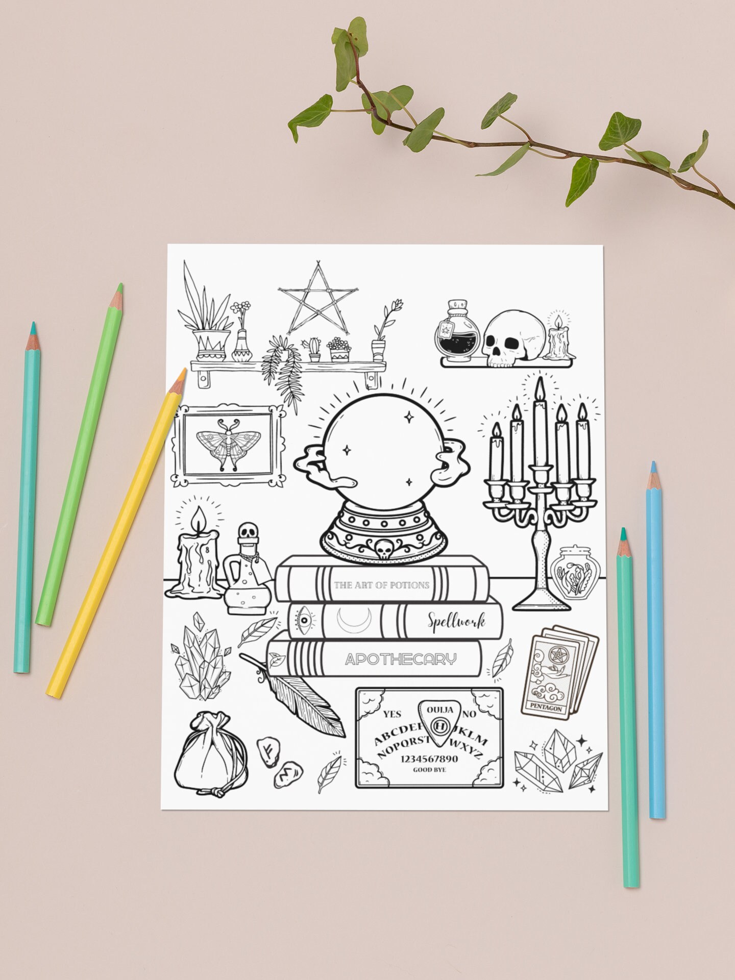 The Art of Potions Coloring Page-crystal Ball-ouija Board Coloring ...