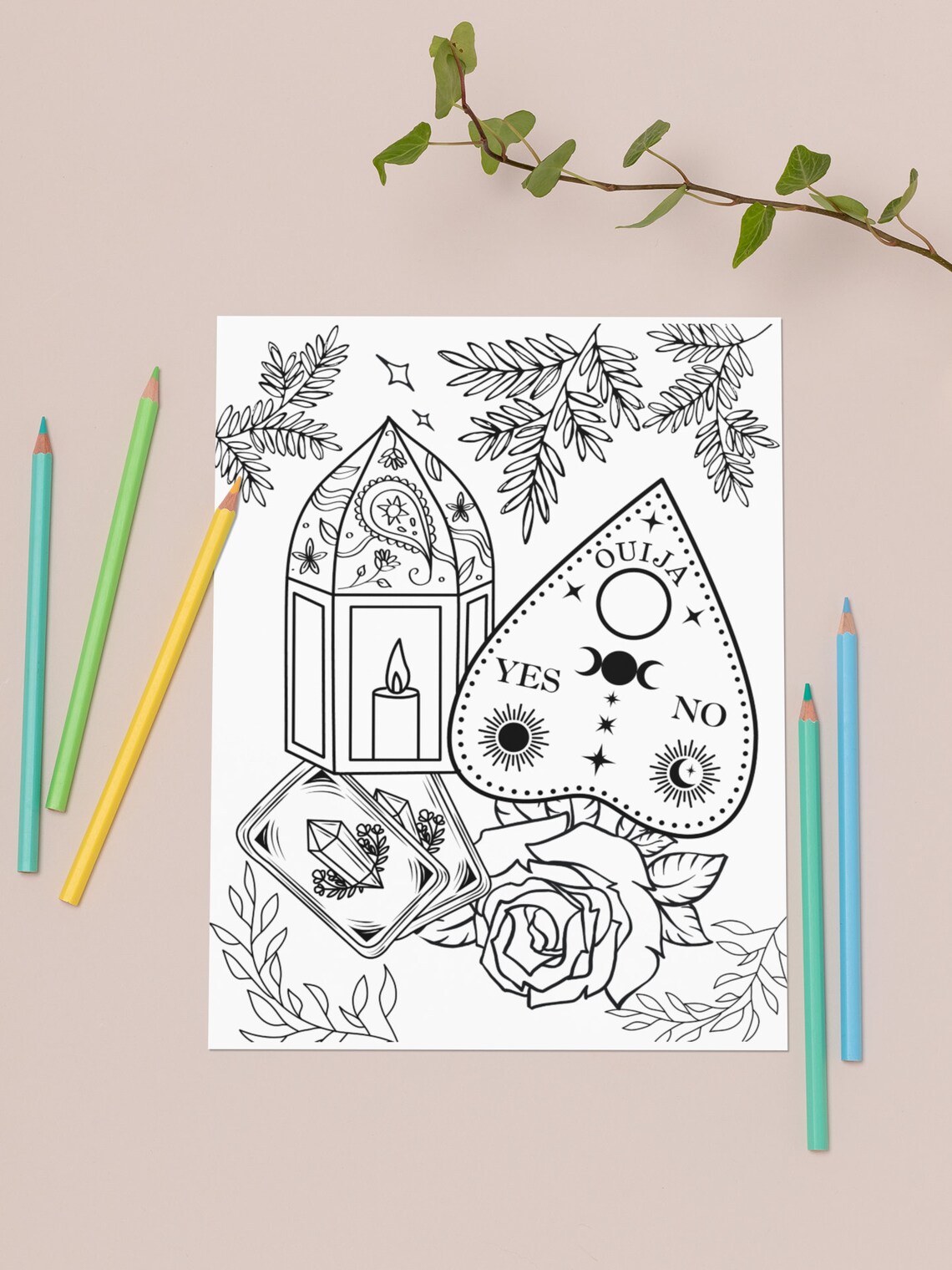 Divination-planchette Coloring Page-witchy Coloring Page-magical ...