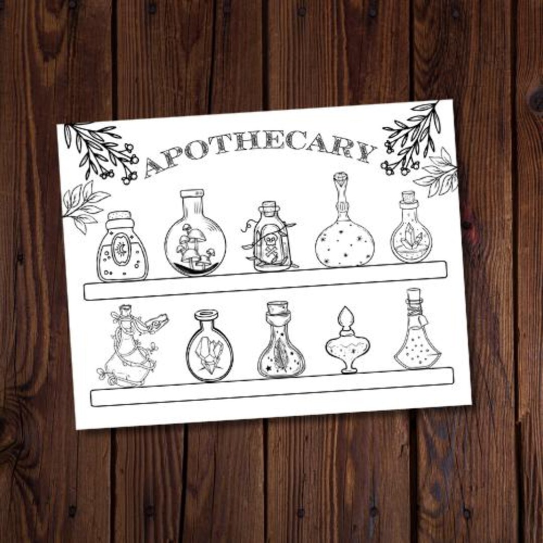 Apothecary Coloring Page-witchy Coloring Page-spiritual Coloring-moon ...