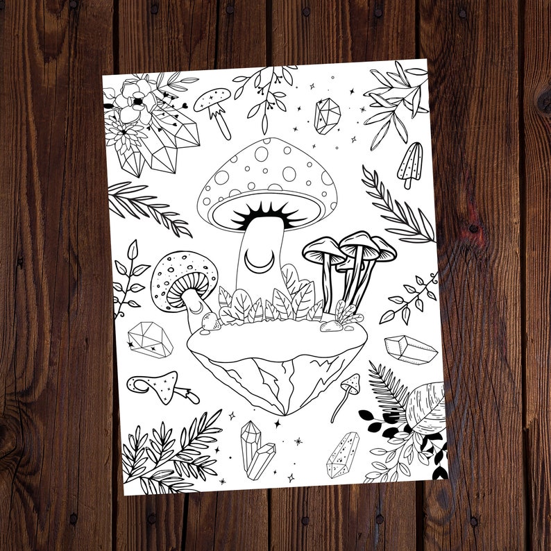 6 Pack Mushroom Coloring Pages-magic Mushroom Coloring - Etsy