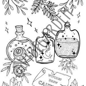 Witches Brew Coloring Page- All Ages Coloring- Spell Jar Coloring ...