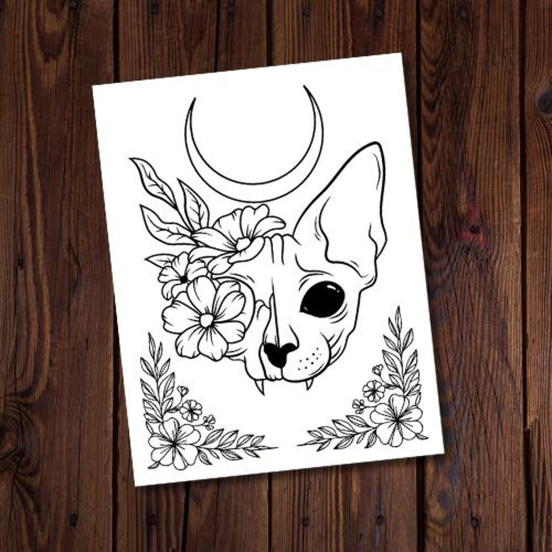 Moon Cat-coloring Page-witchy Coloring Page-spiritual Coloring-moon ...