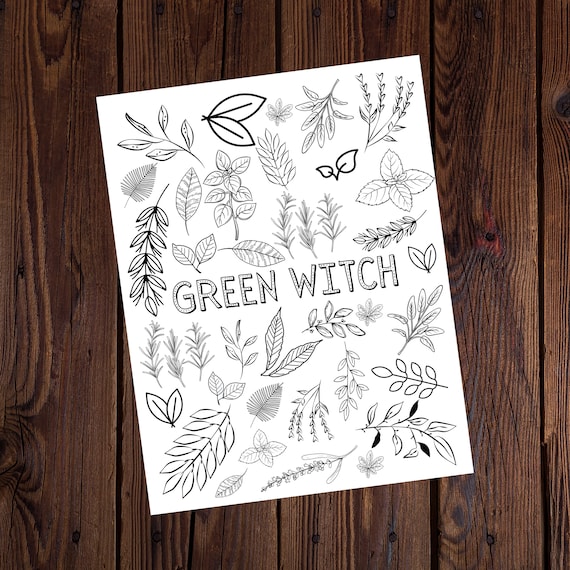 Green Witch Coloring Page Spiritual Digital All Ages - Etsy