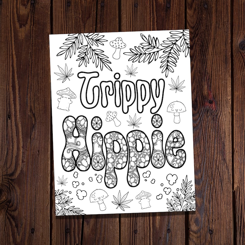Trippy Hippie Coloring Page Marijuana Coloring Page Witchy - Etsy