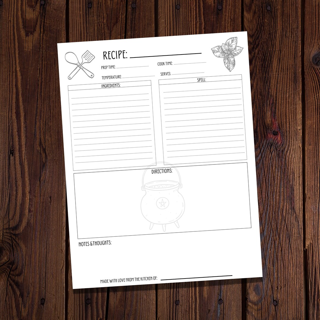 Recipe Sheet-magical Recipe Sheet- Witchy Recipe Template-kitchen Witch ...