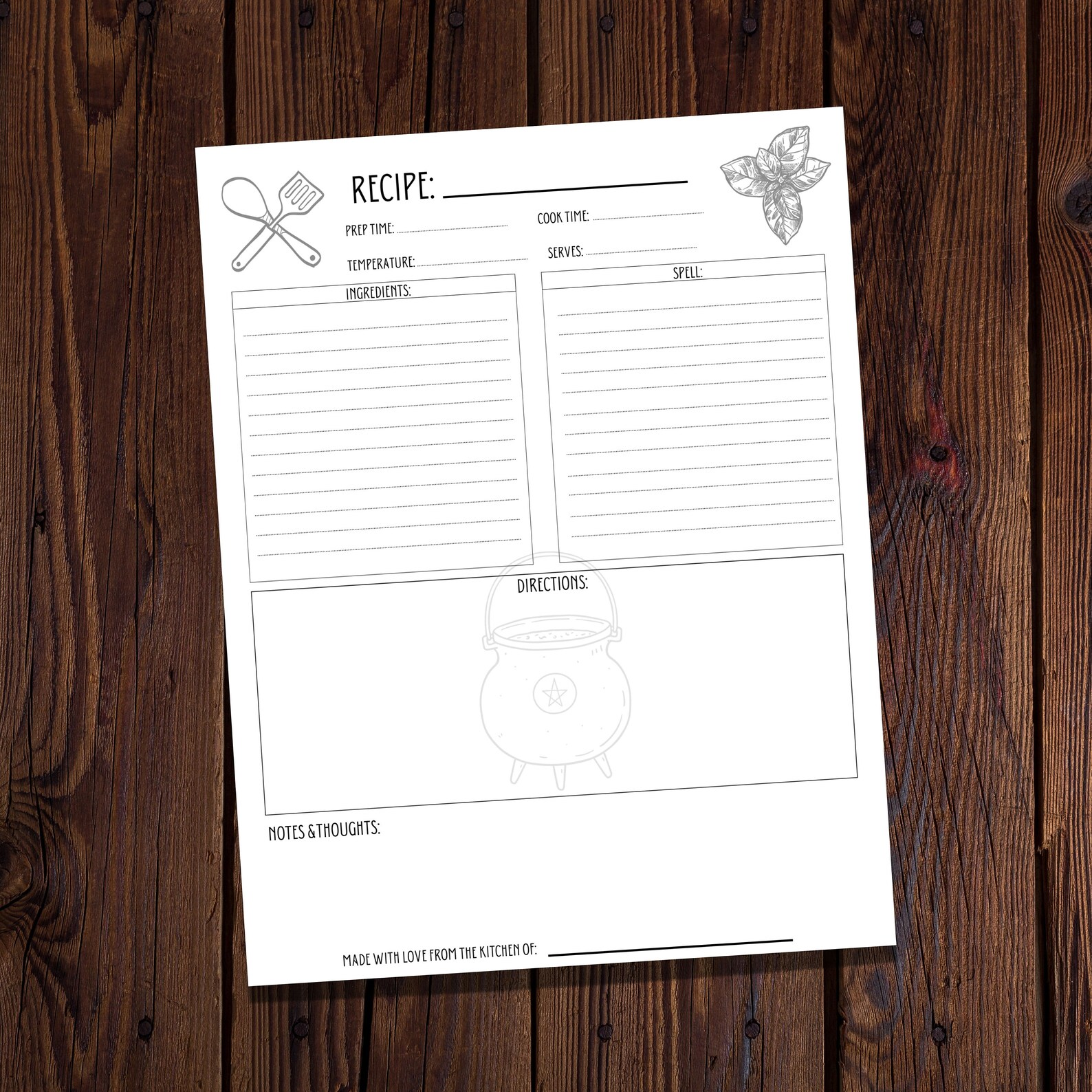 Recipe Sheet-magical Recipe Sheet- Witchy Recipe Template-kitchen Witch ...