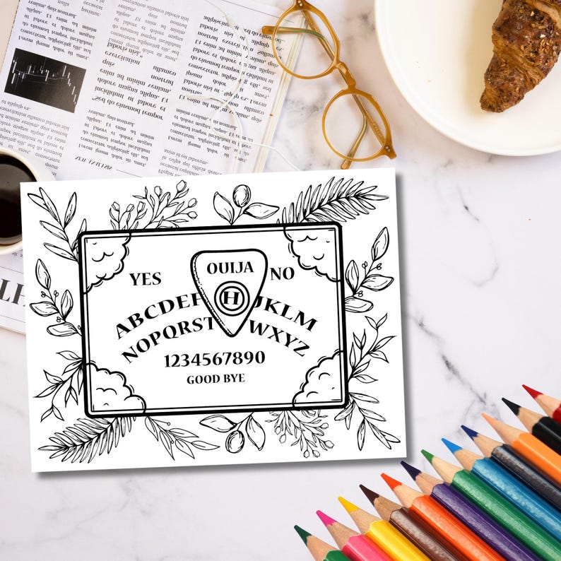 Ouija Coloring Page-witchy Coloring Page-spiritual Coloring-moon ...