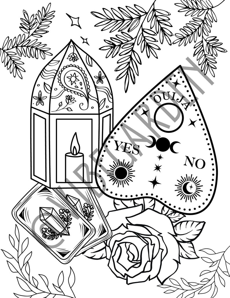 Divination-planchette Coloring Page-witchy Coloring - Etsy