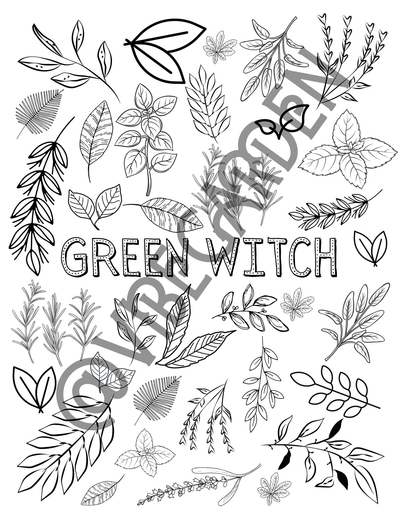 Green Witch Coloring Page- Spiritual - Digital - All Ages Coloring ...