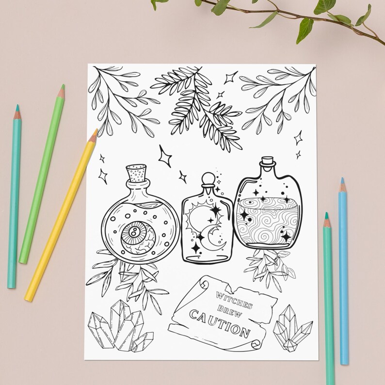 Witches Brew Coloring Page All Ages Coloring Spell Jar - Etsy