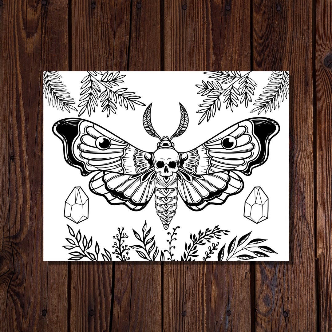 Death Moth Coloring Page-goth Style Coloring Page-witchy Coloring Page ...