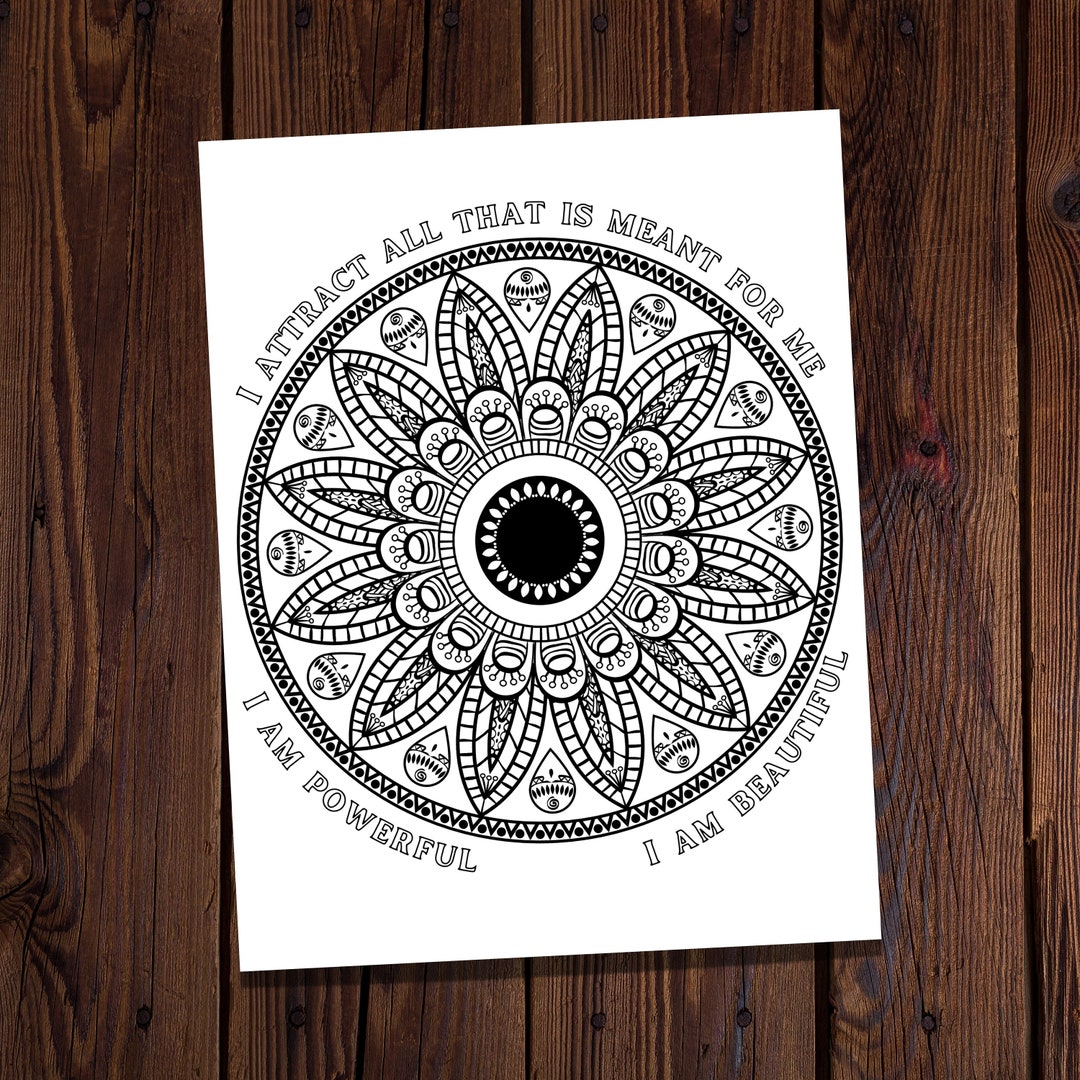 Mandala Coloring Page-mandala Affirmation Coloring Page-magic Mandala ...