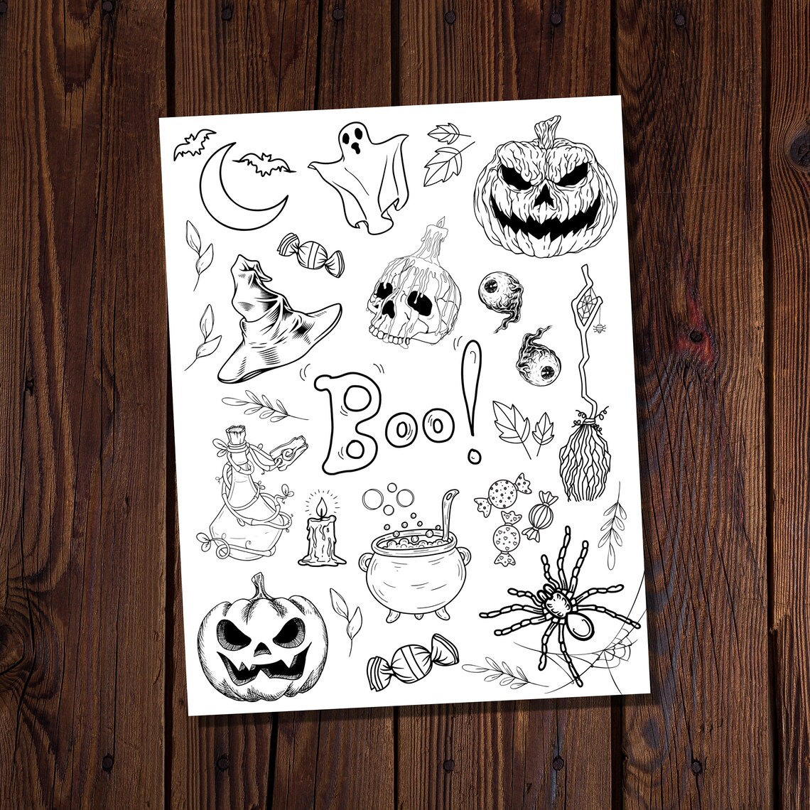 Halloween Coloring Page-boo Coloring Page-jack O Lantern - Etsy