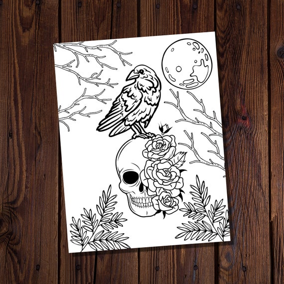 Crow Coloring Page-goth Style Coloring Page-witchy Coloring - Etsy UK