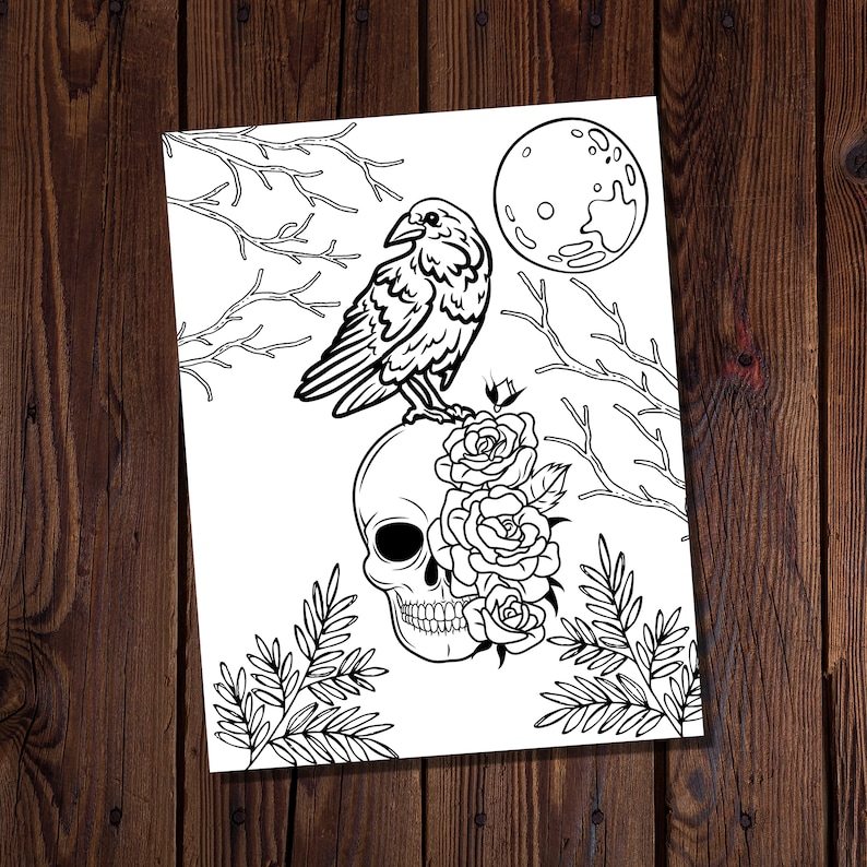 Crow Coloring Page-goth Style Coloring Page-witchy Coloring Page-occult ...
