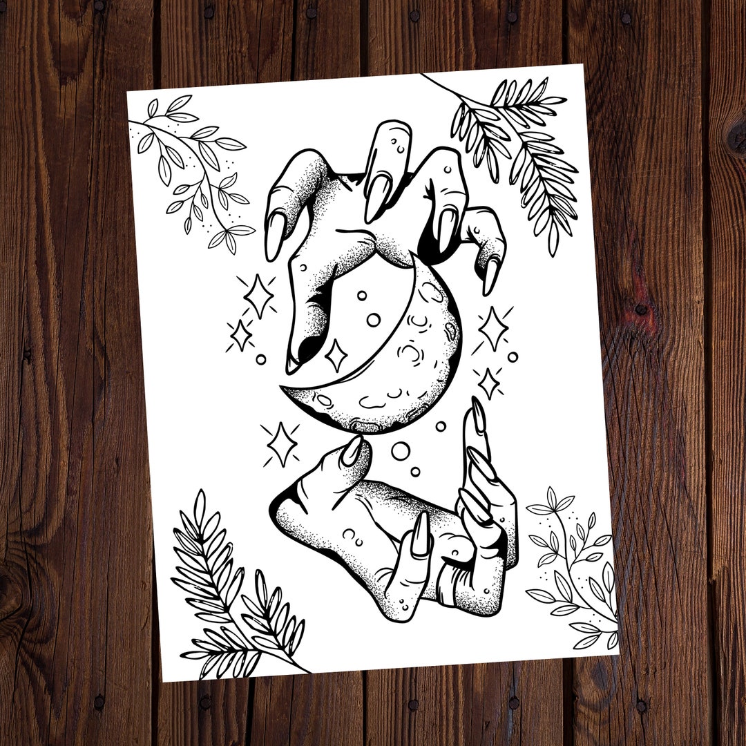 Grasp the Moon Coloring Page-magical Coloring Page-witchy Coloring Page ...