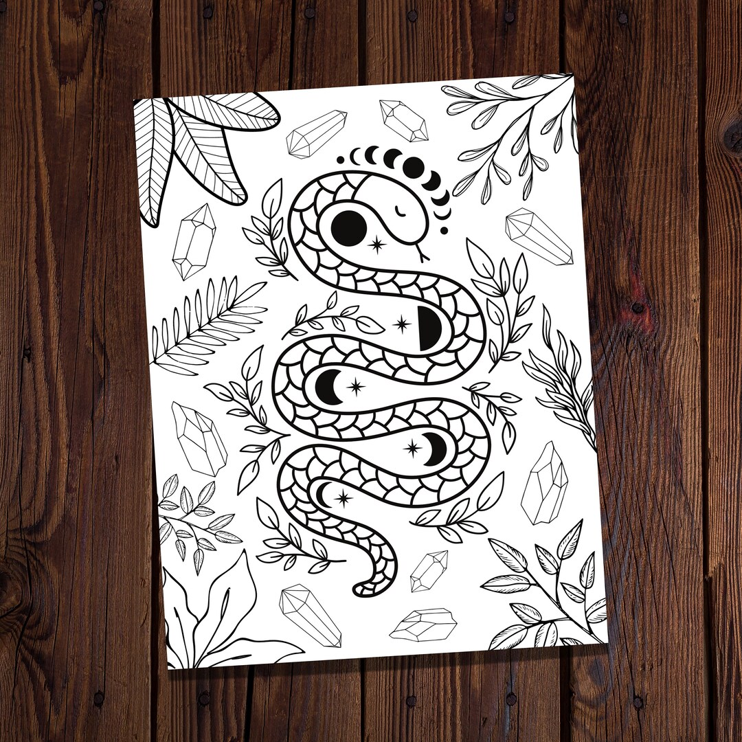 Crystal Serpent Coloring Page-magical Coloring Page-witchy Coloring ...