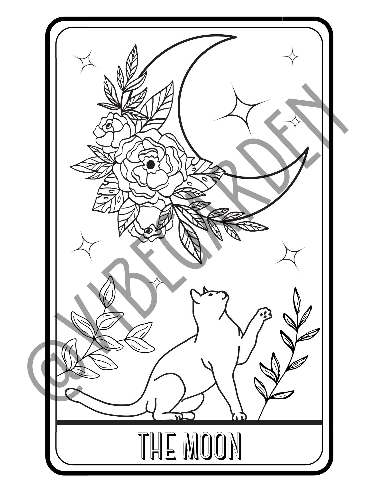 The Moon Tarot Card Coloring Page-the Moon Coloring Page-tarot - Etsy