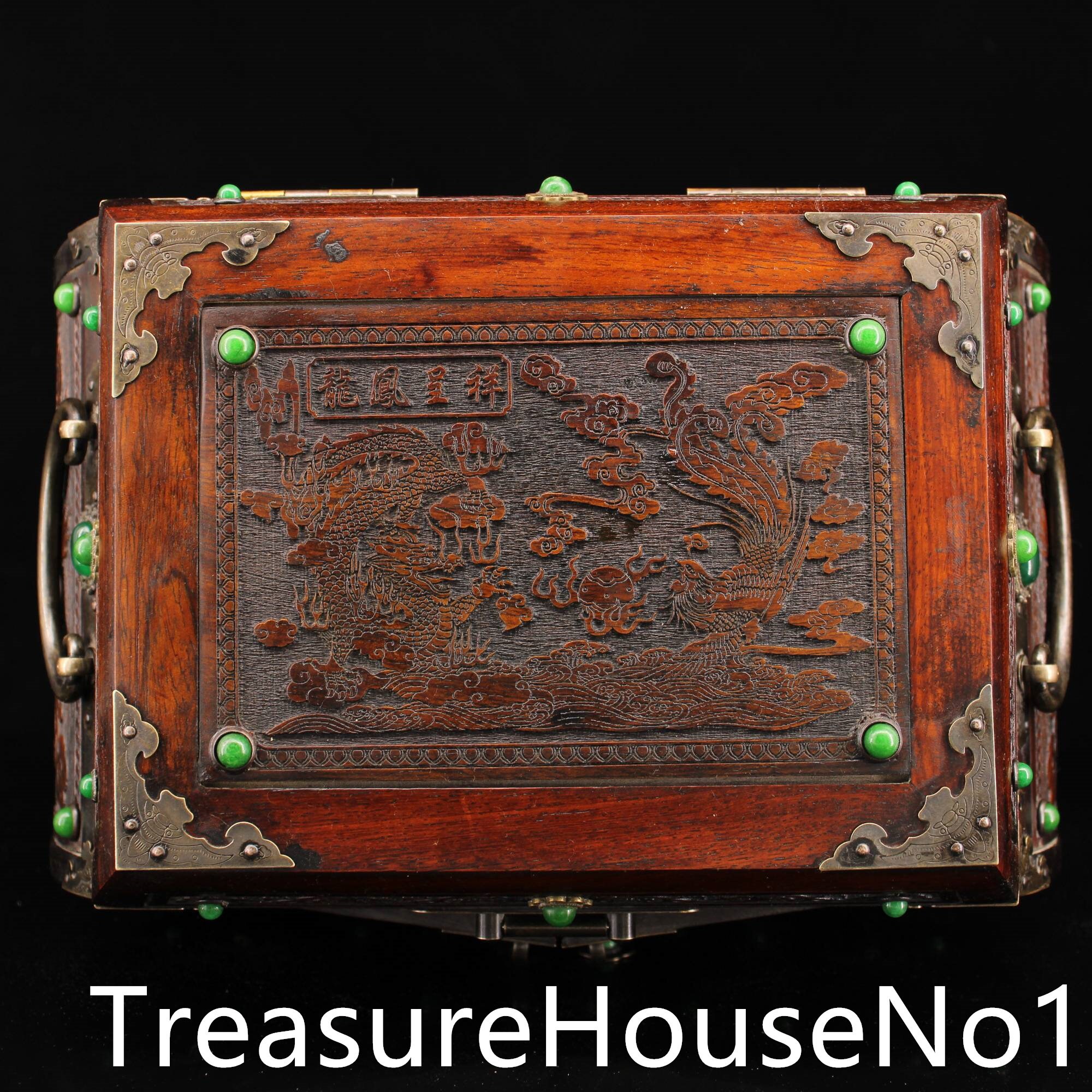 Antique Chinese Handcrafted Large Rosewood Inlaid Gemstone Box - Etsy