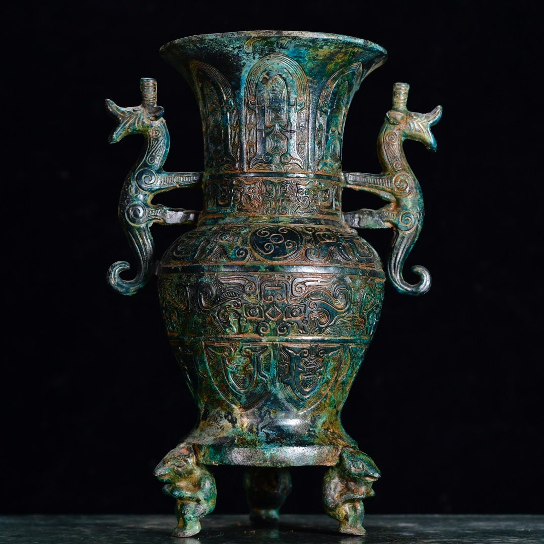 Chinese Statue Hand-carved Han Dynasty Bronze Bear Foot Vase Ornament ...