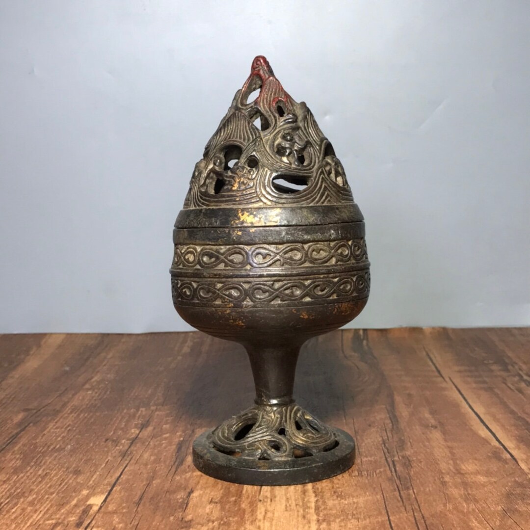 Chinese Statue Hand-carved Pure Copper Cinnabar Boshan Furnace ...