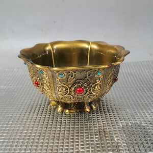 Chinese Statue Pure Hand-carved Brass Wealth Bowl Ornaments ...