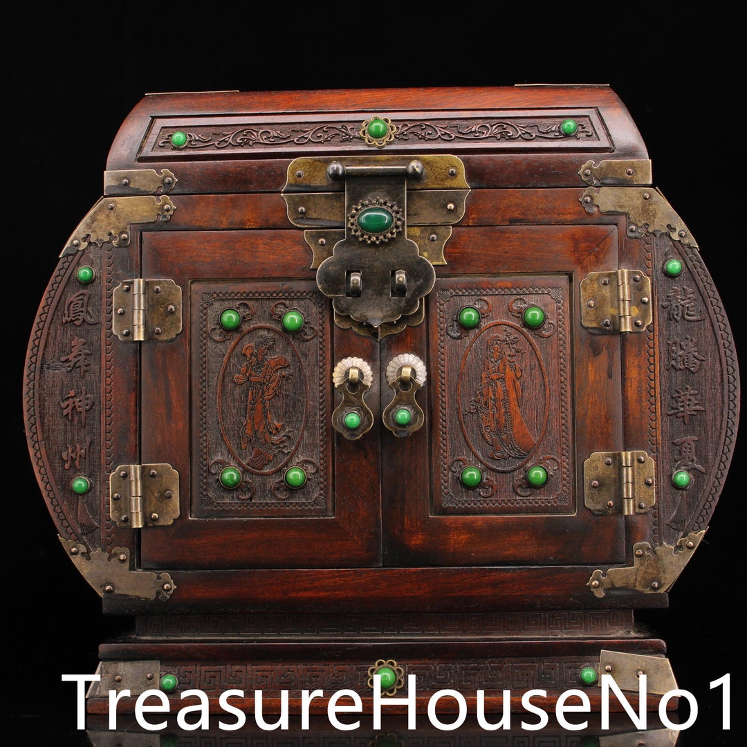 Antique Chinese Handcrafted Large Rosewood Inlaid Gemstone Box - Etsy