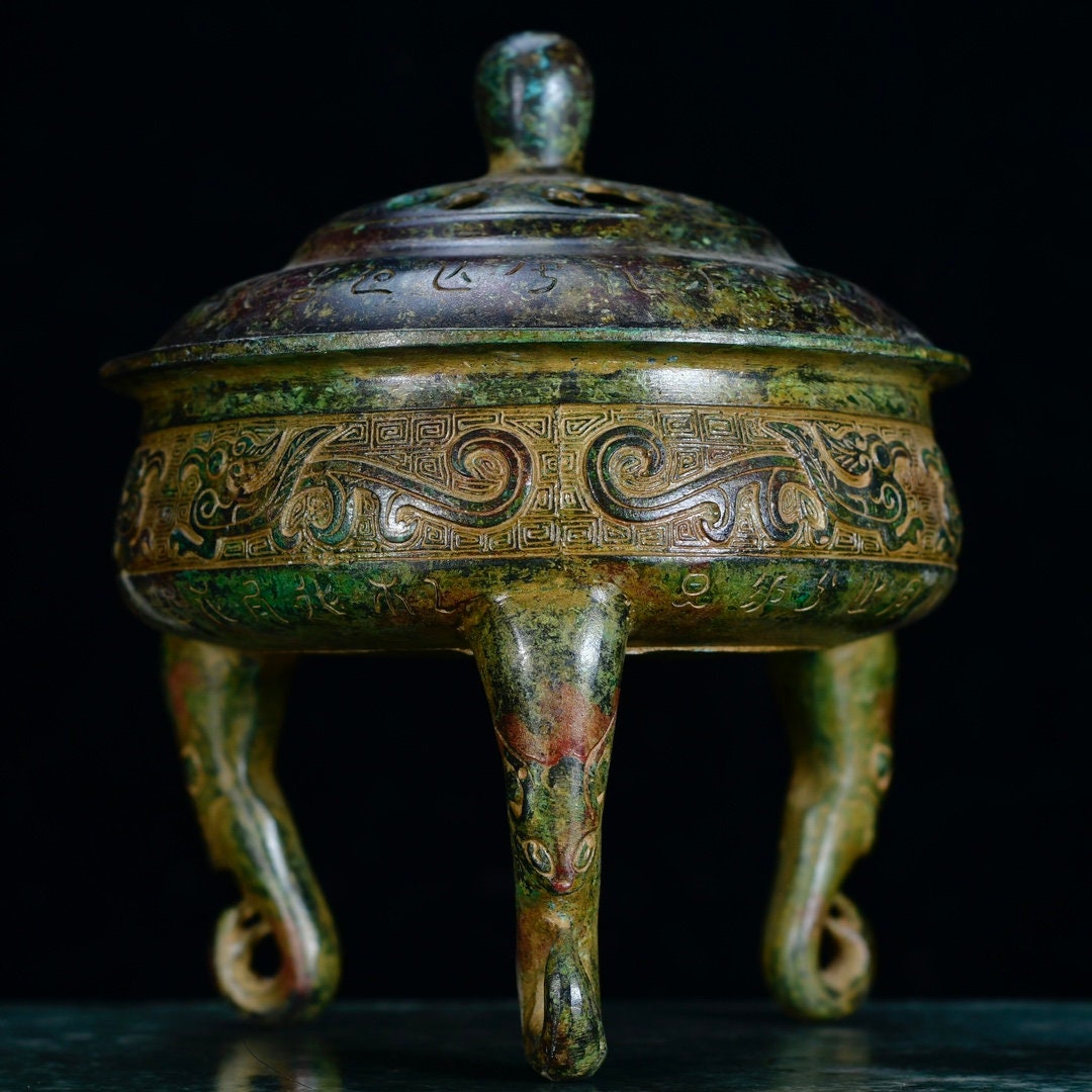 Chinese Statue Hand-carved Han Dynasty Bronze Hollow Tripod Ornament ...