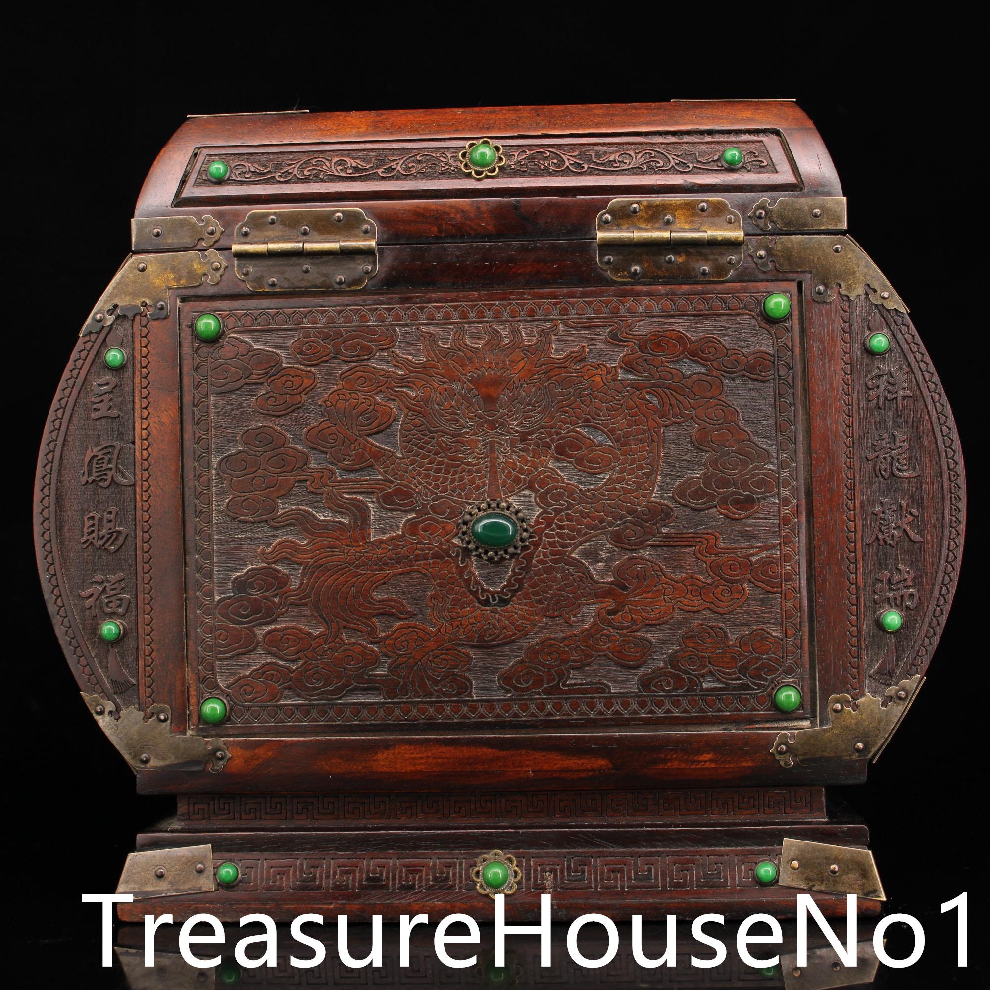 Antique Chinese Handcrafted Large Rosewood Inlaid Gemstone Box - Etsy