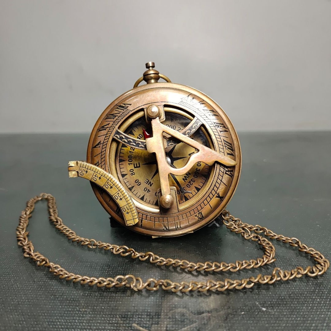 Chinese Antique Hand Carved Pure Copper Reflow Inlaid Compass Compass ...