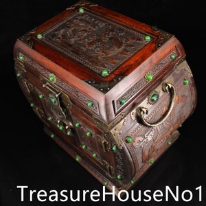 Antique Chinese Handcrafted Large Rosewood Inlaid Gemstone Box - Etsy