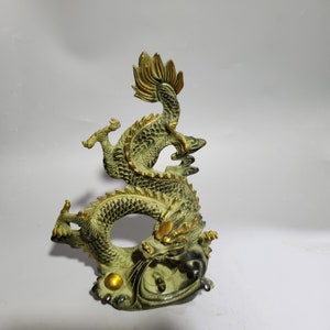 Chinese Statue Hand-carved Pure Copper Lotus Coiled Dragon Ornaments ...