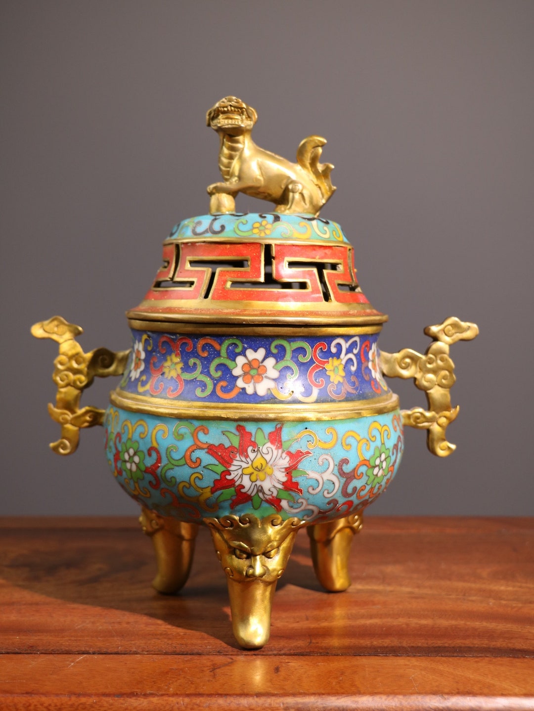 Chinese Statue Pure Hand-carved Pure Copper Cloisonne Incense Burner ...