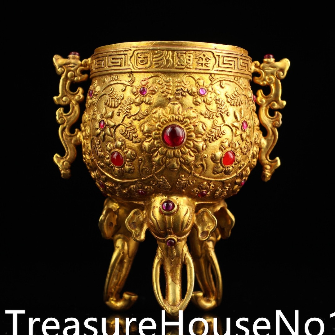 China Antique Collection Handcrafted Pure Copper Gilt Gold Inlaid ...